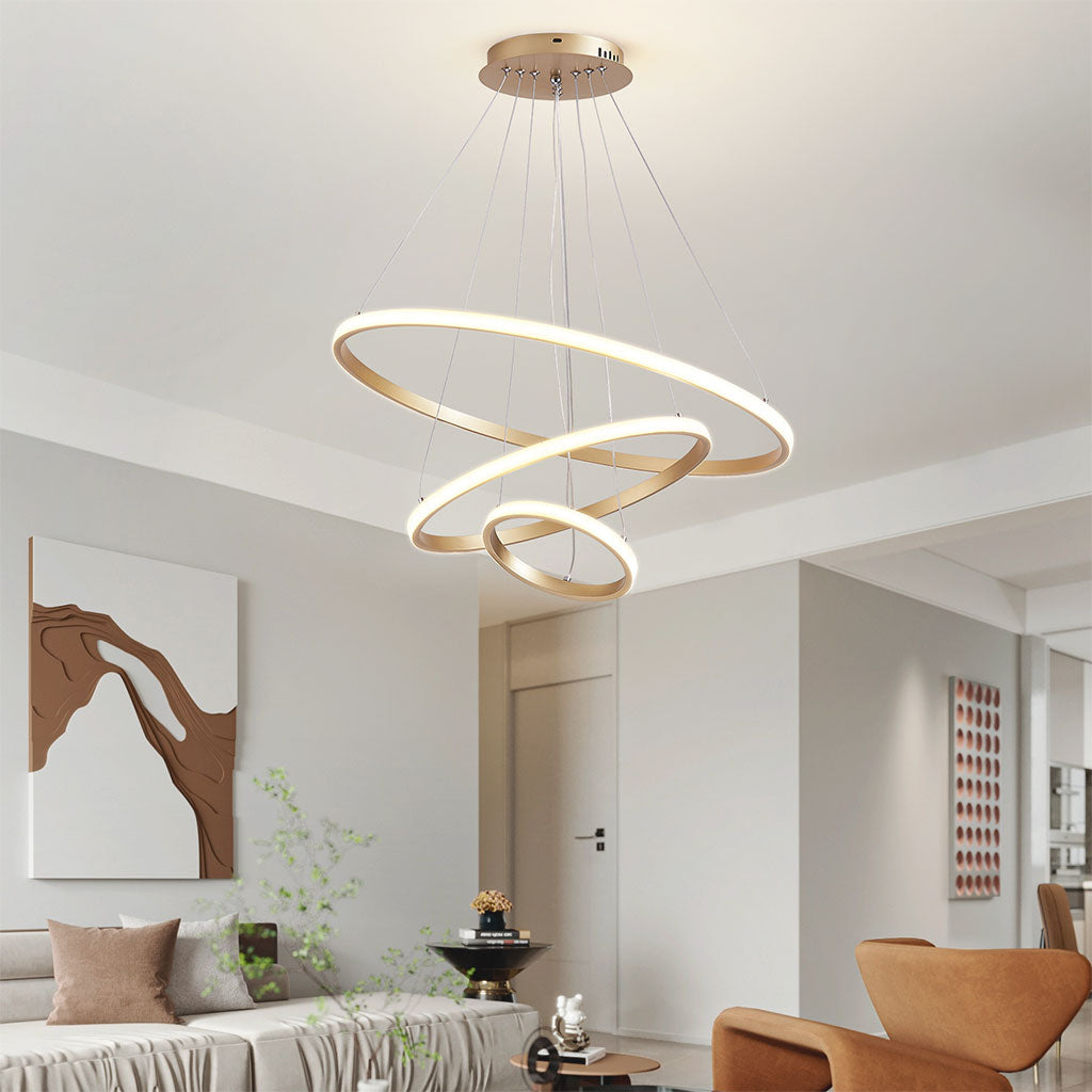 Modern Aluminum 3 Ring Circular Gold Chandelier | VAXLAMP
