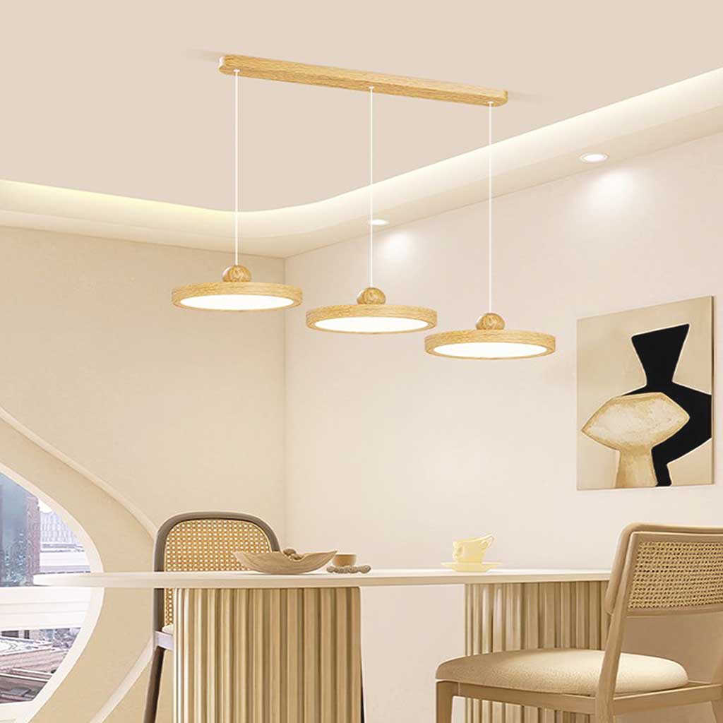 Minimalist Disc LED Dimmable Wood Grain Pendant Light | VAXLAMP