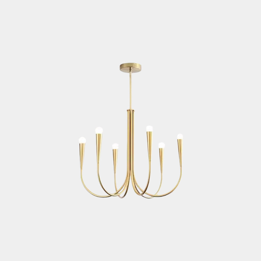 Swoop Arm Chandelier Minimalist Ambient Globes, Gold / Black